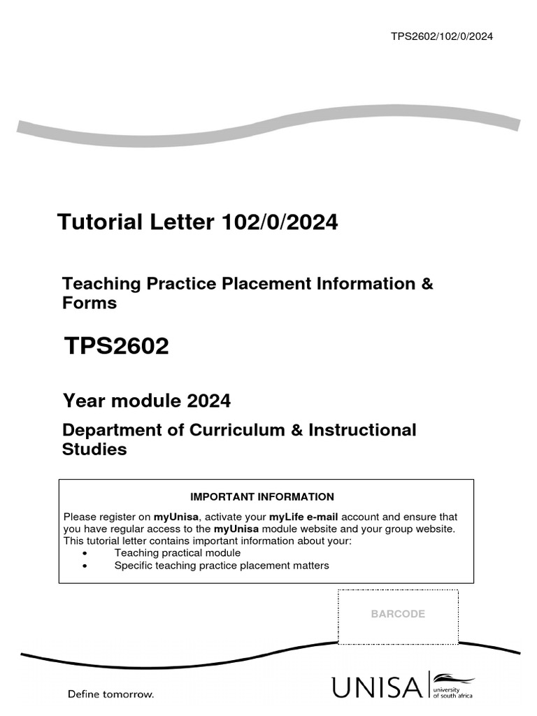 Tutorial Letter 102/0/2024: Teaching Practice Placement Information ...