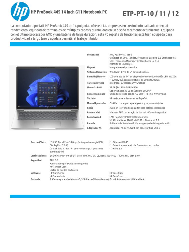 Etp-Pt-10 / 11 / 12: HP Probook 445 14 Inch G11 Notebook PC | PDF | USB ...