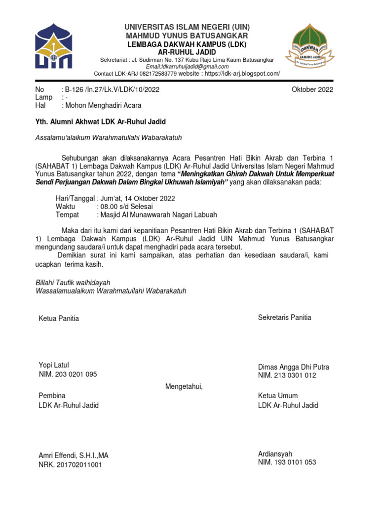 COntoh Surat Kegiatan | PDF