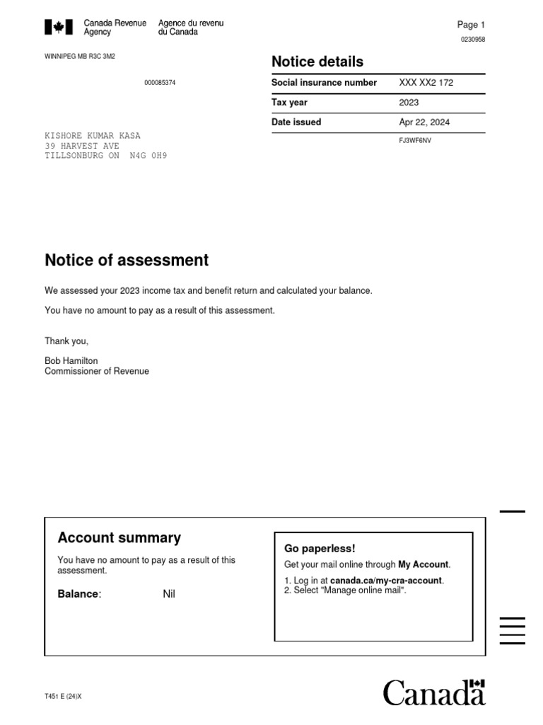 Notice of Assessment 2024 04 15 18 45 25 562888 | PDF | Taxes | Debits ...