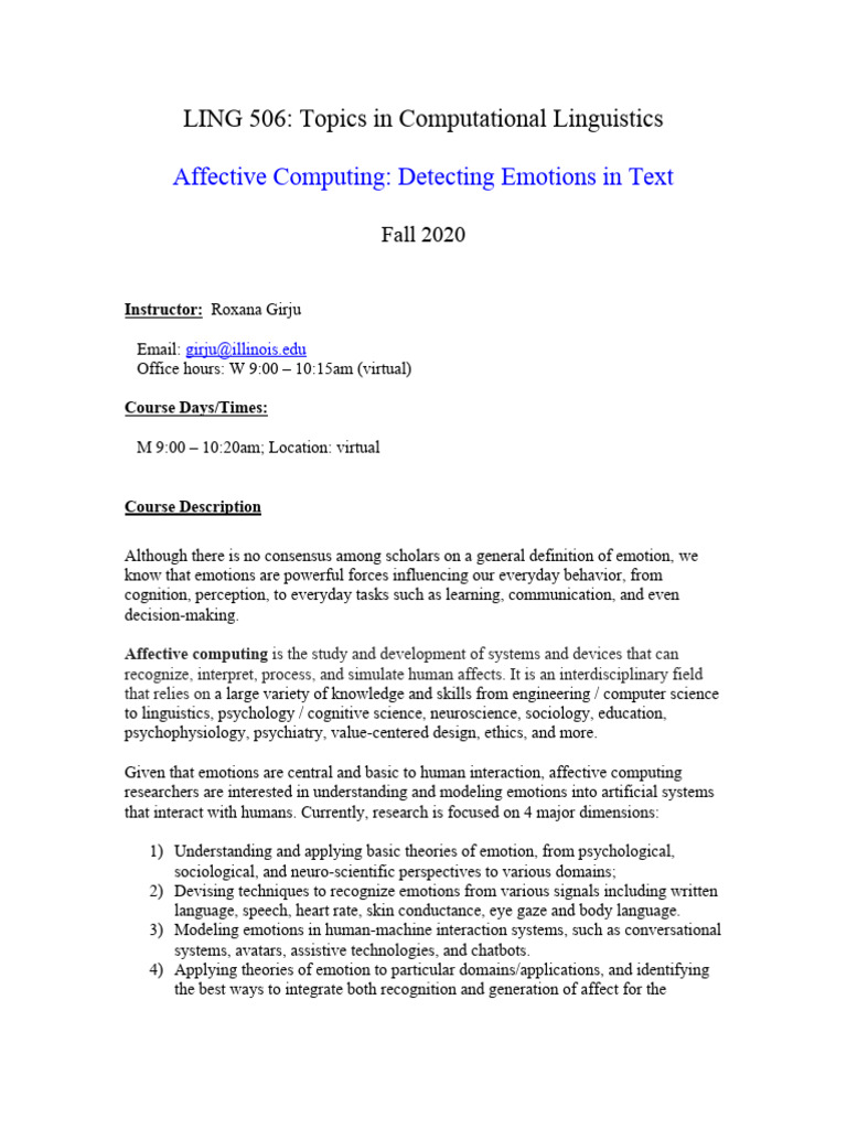LING506 CourseDescription | PDF | Emotions | Affect (Psychology)