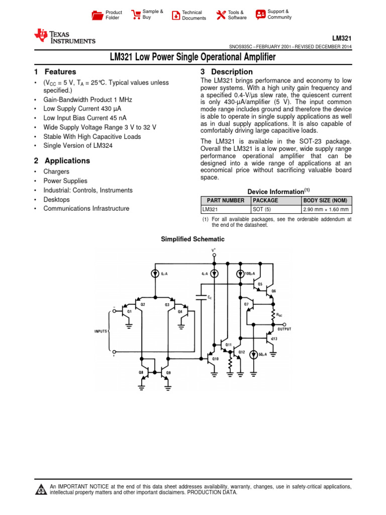 LM 321 | PDF | Amplifier | Operational Amplifier