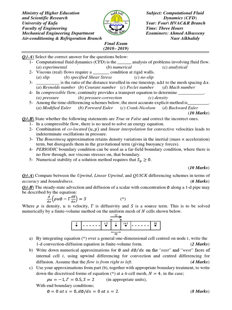 1st Attempt Final Exam-Term - 2018-2019 | PDF | Fluid Dynamics | Computational Fluid Dynamics