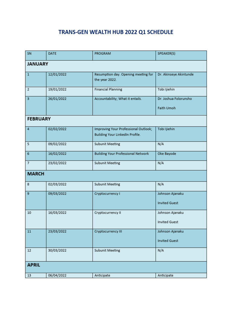 Trans-Gen q1 Schedule-Wps Office | PDF | Business