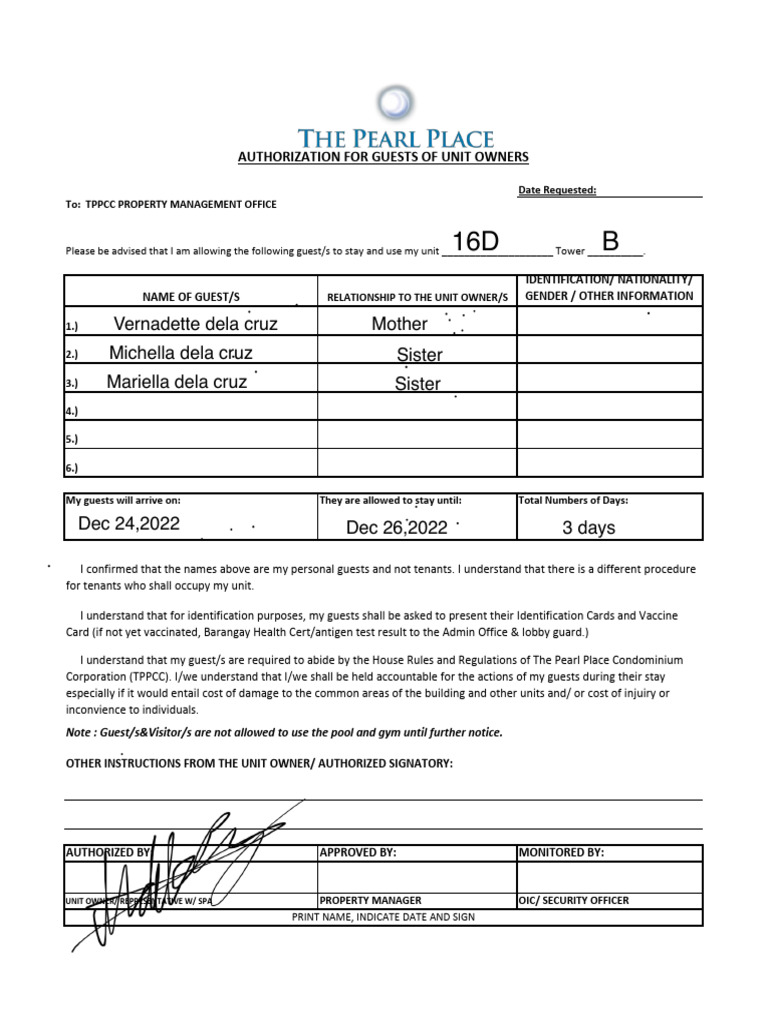 Guest Information Sheet | PDF | Law