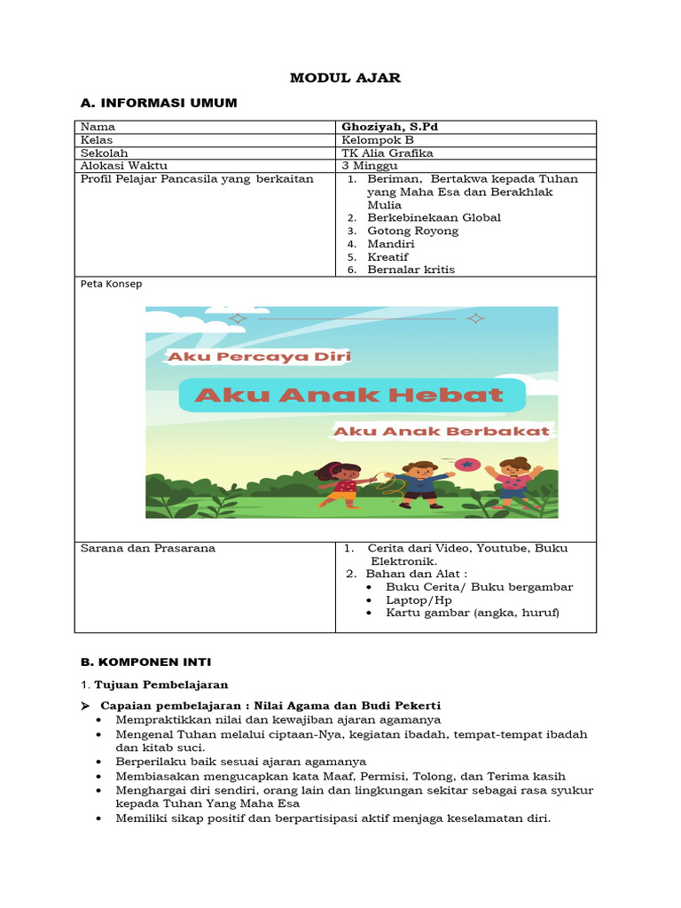 6.TK B-Sem2-Modul Ajar-Aku Anak Hebat-3 Minggu | PDF