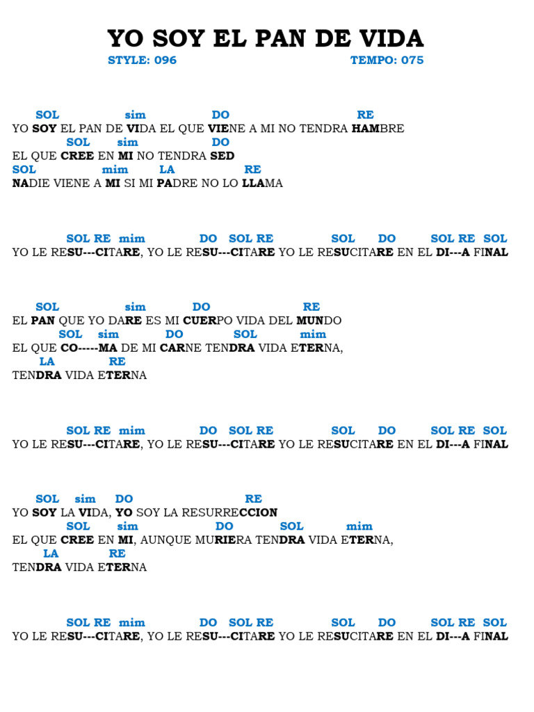 YO SOY EL PAN DE VIDA ACORDES | PDF