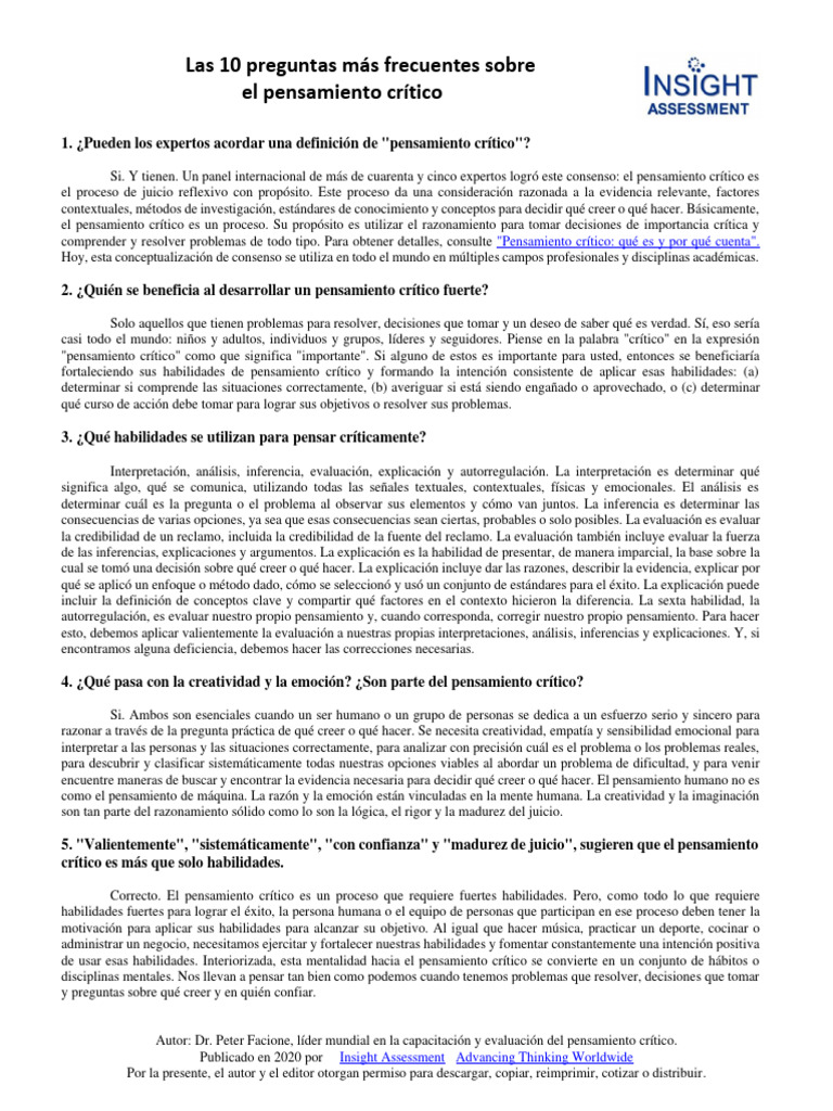 Las 10 Preguntas Más Frecuentes Sobre El Pensamiento Crítico ...