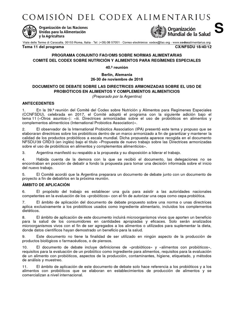 Codex Alimentarious | PDF | Alimentos | Probiótico