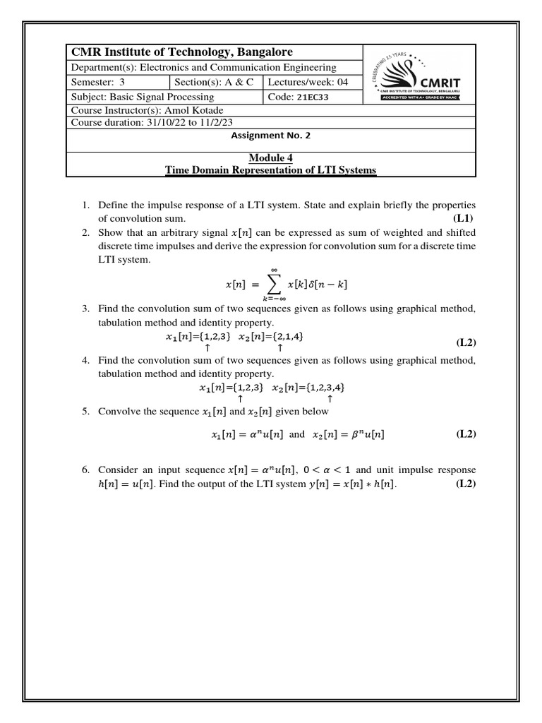 BSP - Assignment - Module 4 | Download Free PDF | Convolution | Digital Signal Processing