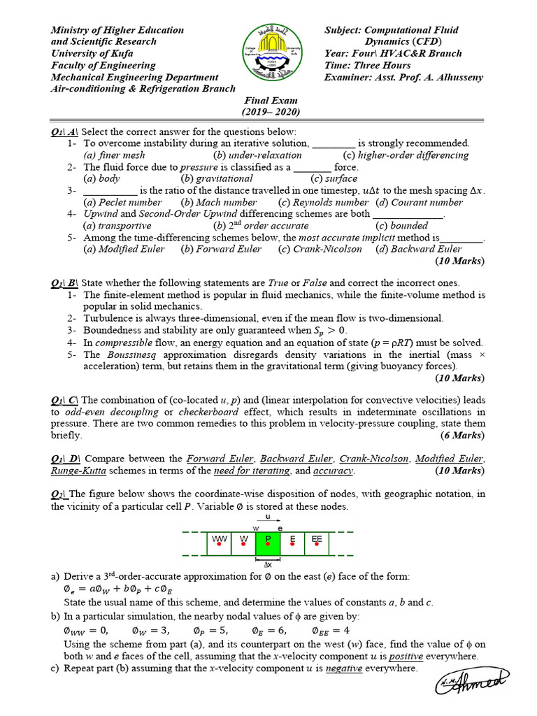 CFD Final Exam Questions 2019-2020 | PDF | Fluid Dynamics ...