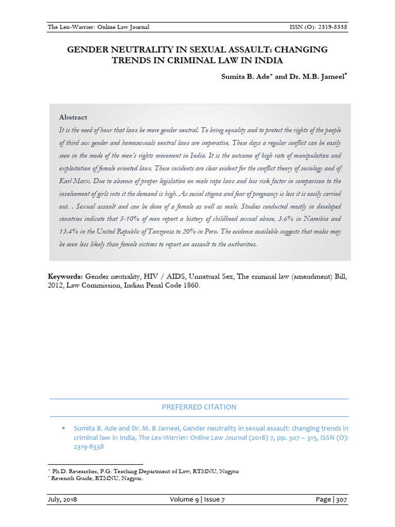 Gender Neutrality in Sexual Assault Changing Trends in Criminal Law in ...