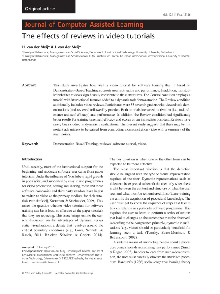 Impact of Reviews on Video Tutorials | PDF | Attention | Self Efficacy