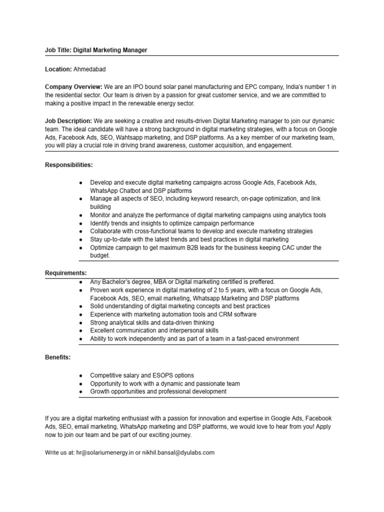 Job Title - Digital Marketing Manager | PDF | Digital Marketing | Marketing