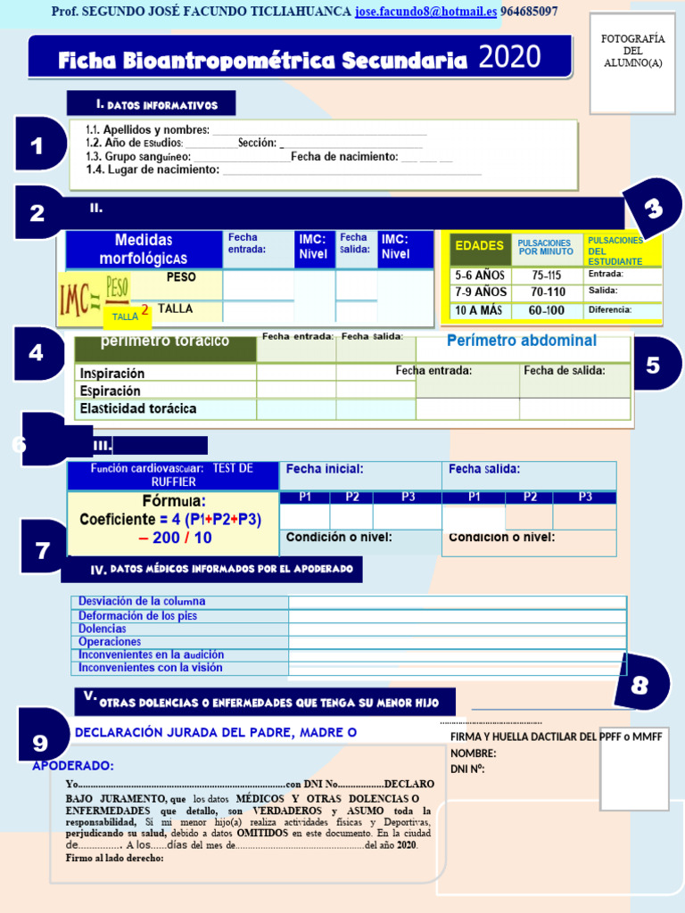 Ficha Bioantropometrica-Sec-2020 | PDF