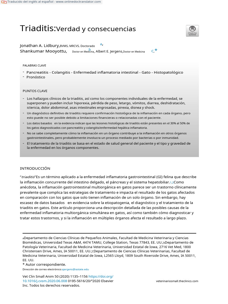 Triaditis Felina: Diagnóstico y Tratamiento | PDF | Inflamación ...