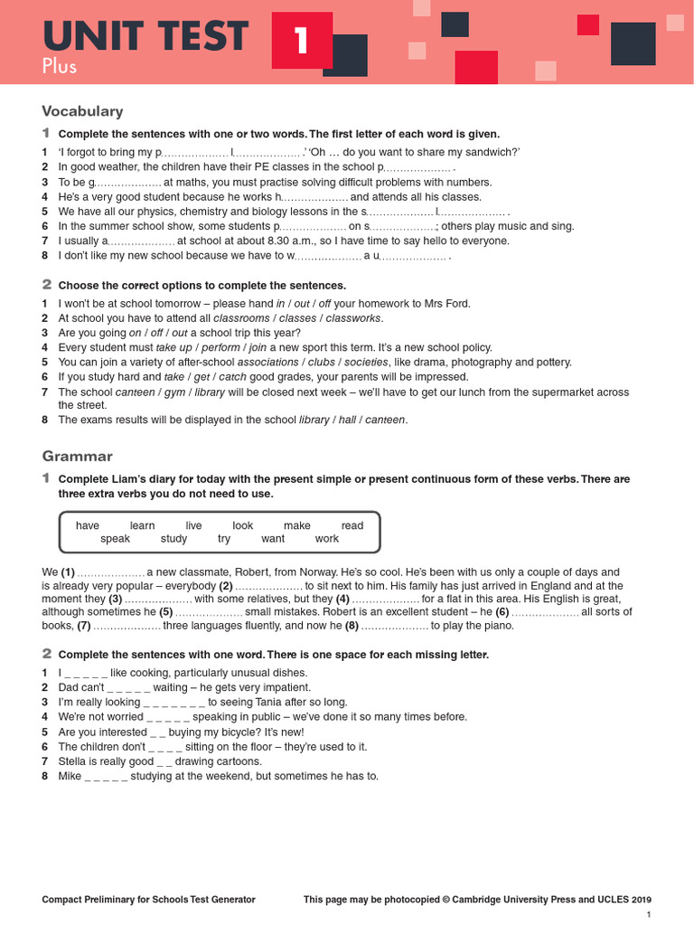 COMPACT PFS TG Unit Test 01 Plus | Download Free PDF | Linguistics ...