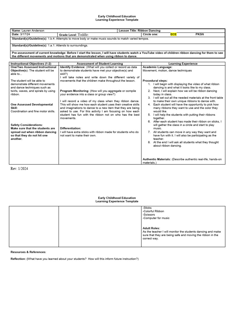 Ece Lesson Plan Template 4 2 | PDF | Early Childhood Education | Learning