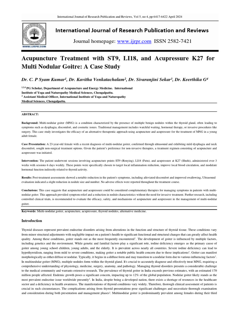 Acupuncture Treatment With ST9, LI18, and Acupressure K27 For Multi Nodular Goitre: A Case Study ...