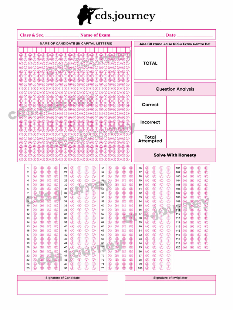 CDS Journey 120 Q Omr With Watermark | PDF