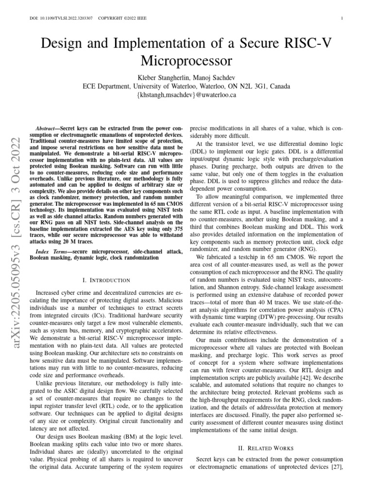 Design and Implementation of A Secure RISC-V Microprocessor | PDF | Central Processing Unit ...