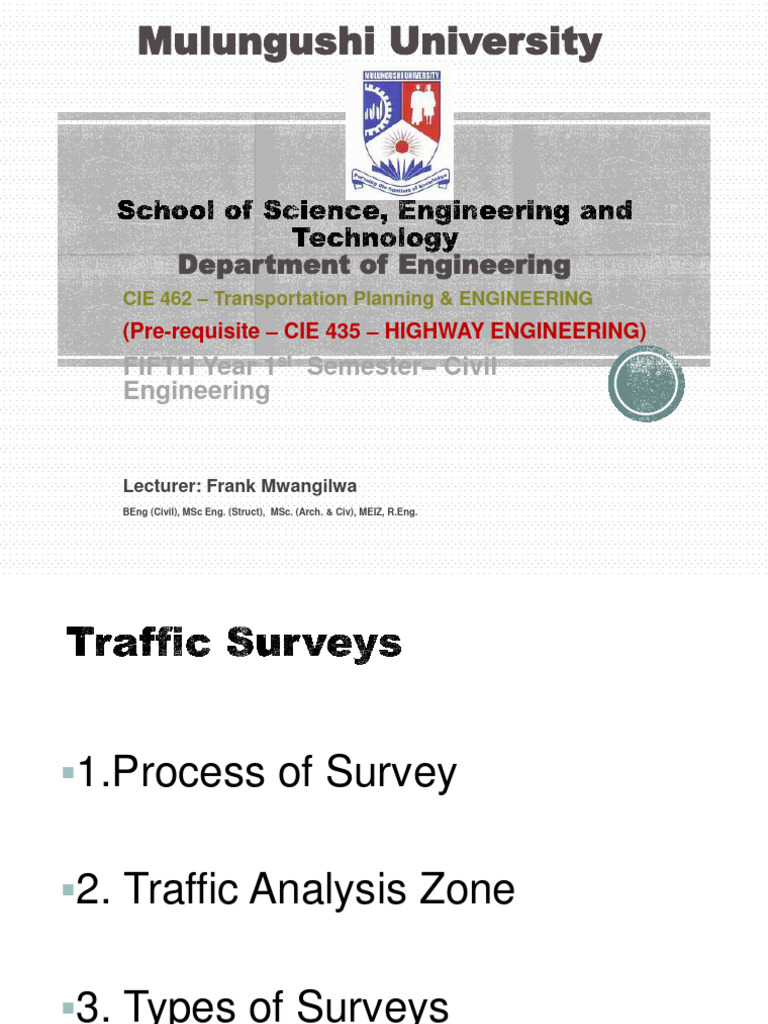 Transportation Survey Methods Overview | PDF | Road | Traffic