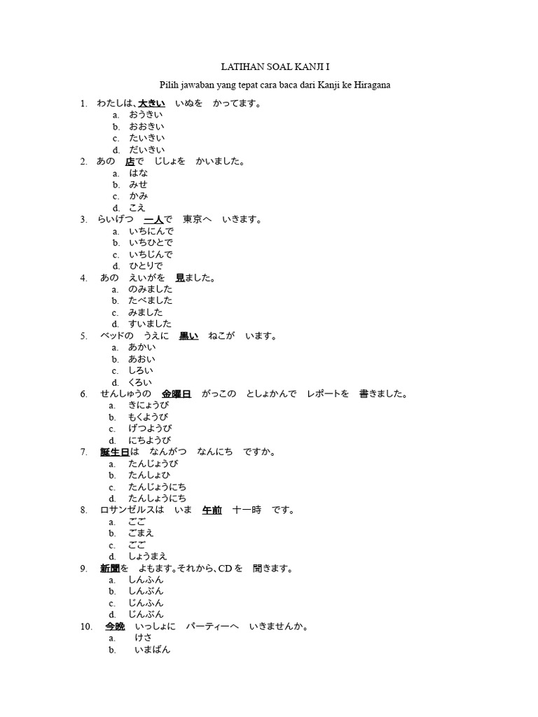 Latihan Soal Kanji | PDF