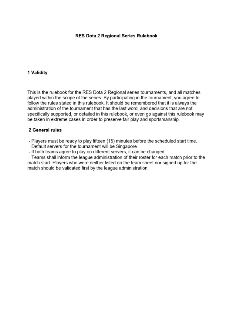 RES Dota 2 Regional Series RULEBOOK | PDF | Gambling | Sports