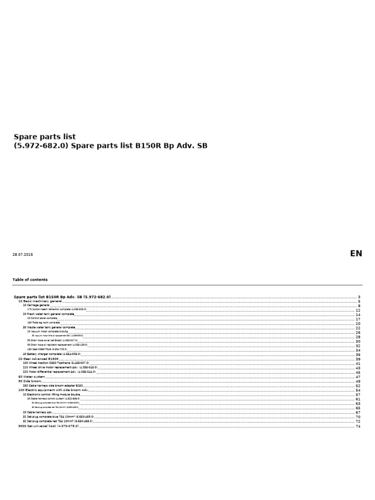 B150R Spare Parts List Overview | PDF | Screw | Washer (Hardware)