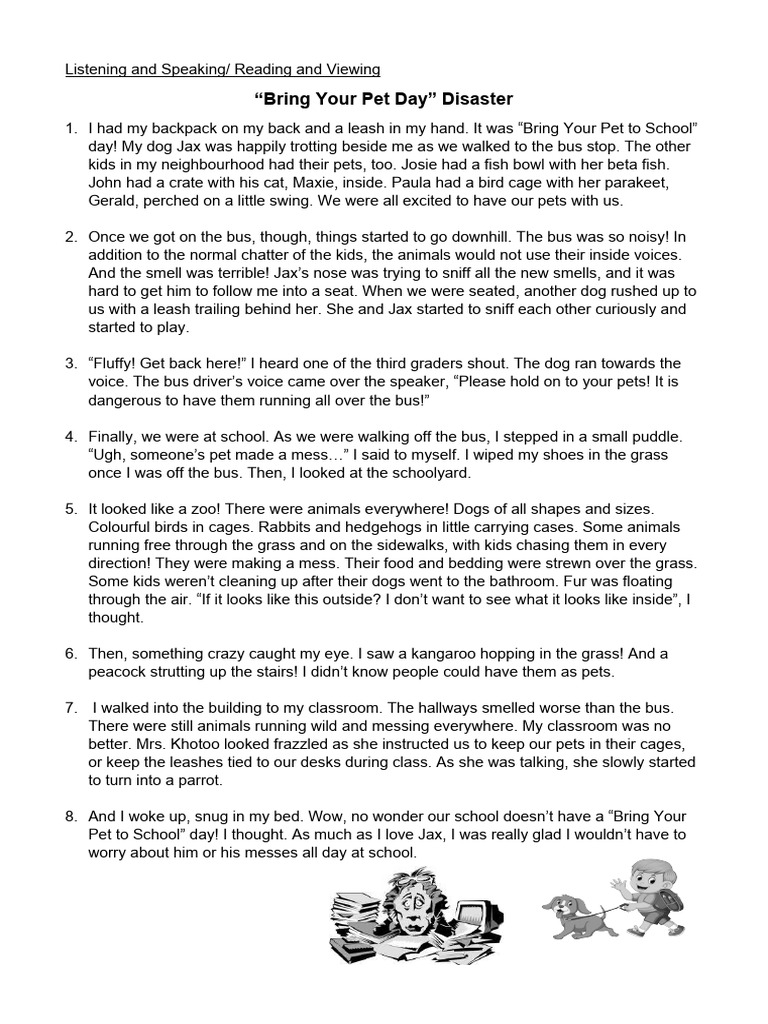 Bring Your Pet To School Comprehension | PDF