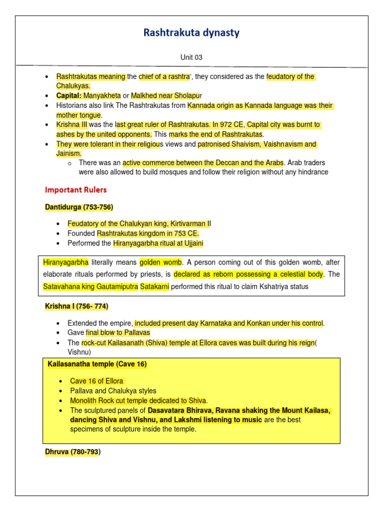 Unit 03-Rashtrakuta Dynasty | PDF
