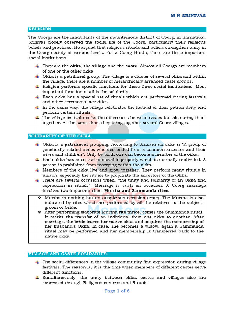 M N Srinivas 2 | PDF | Rituals | British Raj