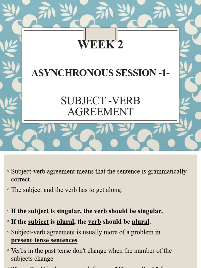 Asynchronous Session 1 - Subject- Verb Agreement | PDF | Grammatical Number | Verb