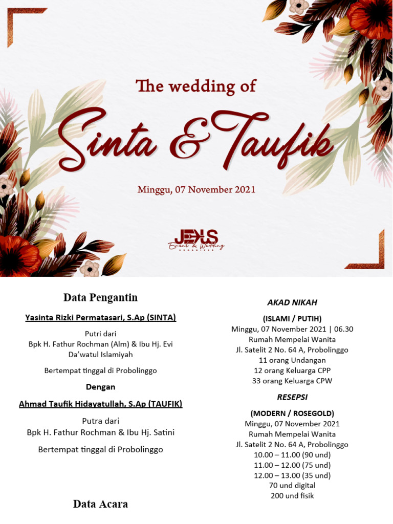 Panduan Pernikahan Sinta & Taufik | PDF