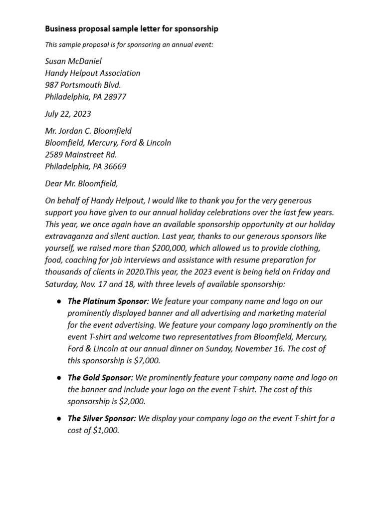 Chap 10 - Business Proposal Sample Letter For Sponsorship | PDF