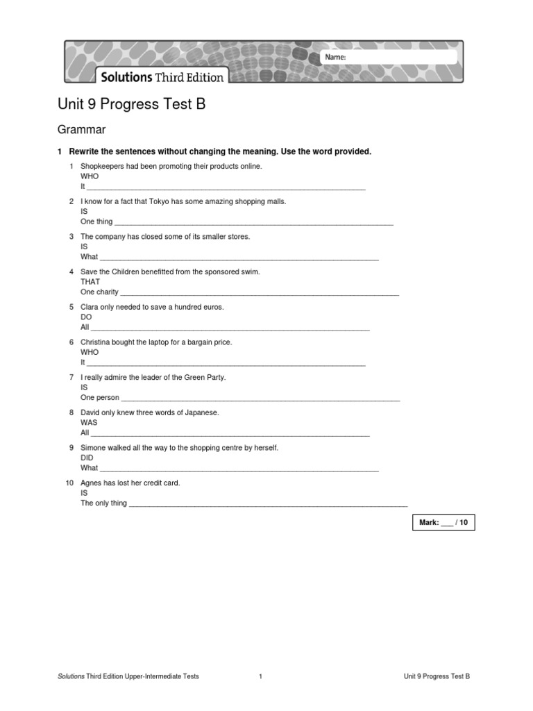 Sol3e Uppint U9 Progress Test B | PDF | Television Advertisement ...