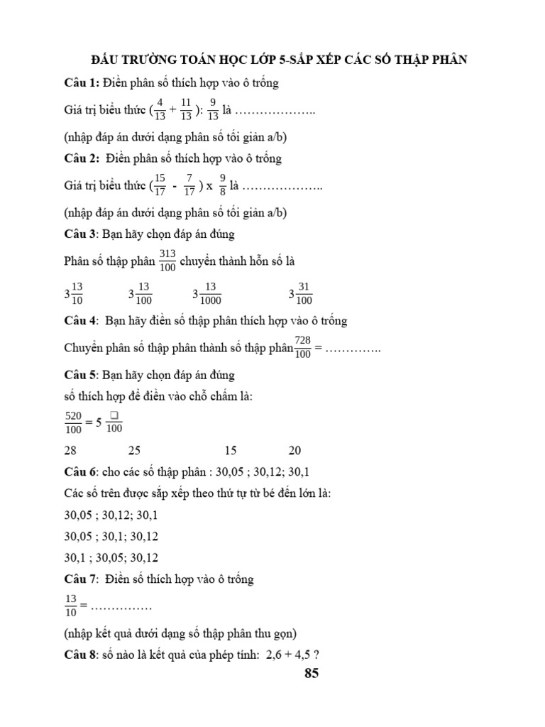 Toan 5 - Sap Xep Cac So TP 111120228 | PDF