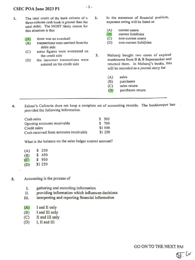 CSEC Principles of Accounts June 2023 P1 | PDF