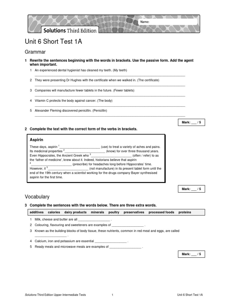 Unit 6 Short Test Overview | PDF | Aspirin