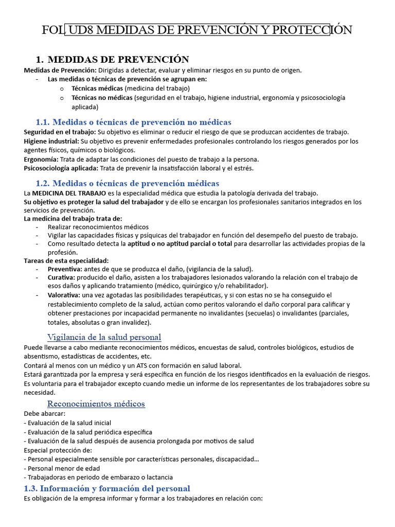 FOL UD8 Medidas de Prevención y Protección | PDF | Seguridad y salud ocupacional | Equipo de ...