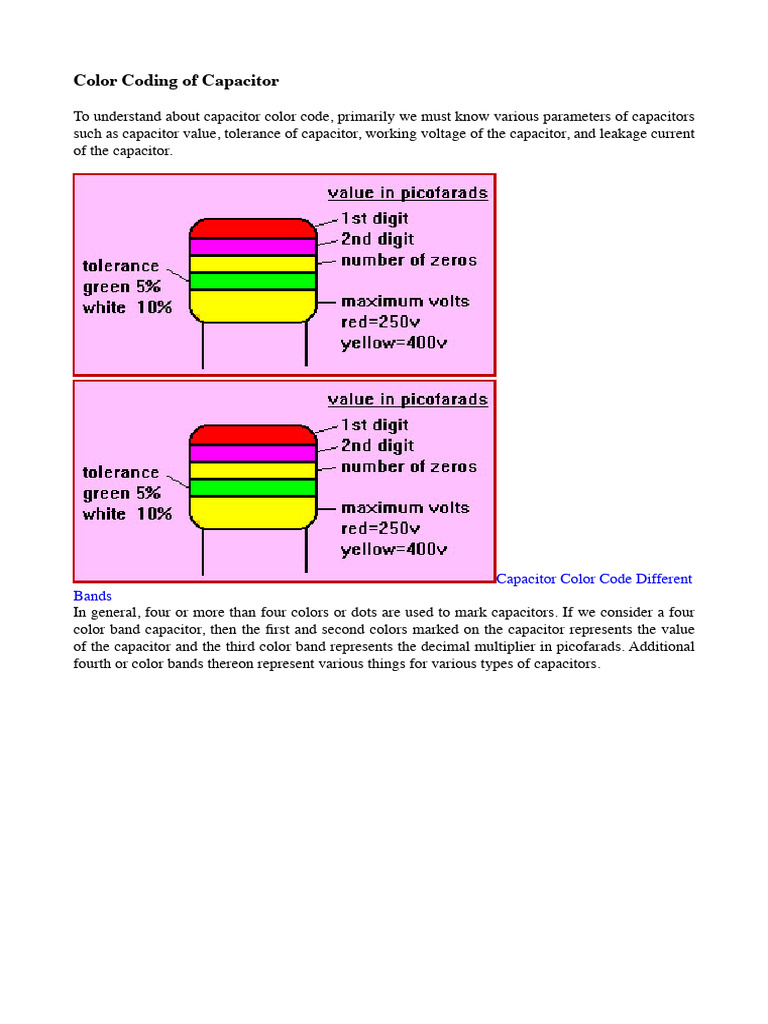 Understanding Capacitor Color Codes | PDF | Capacitor | Electrical ...