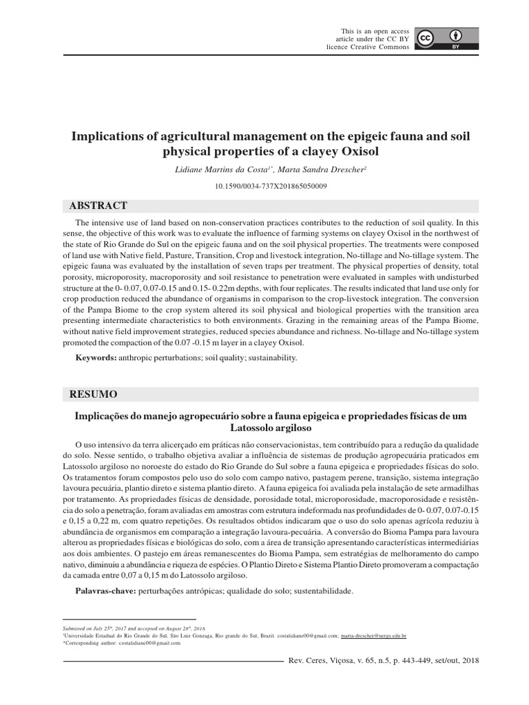 Implications of Agricultural Management On The Epigeic Fauna and Soil ...