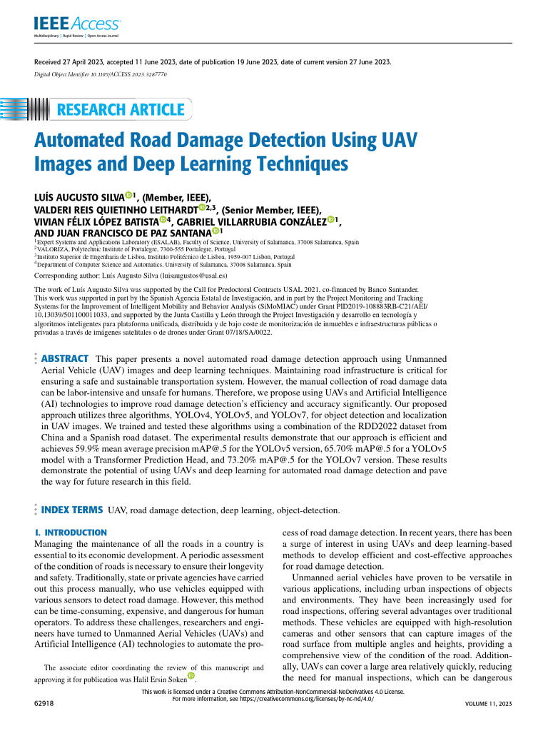 Automated Road Damage Detection Using UAV | PDF | Deep Learning | Image Segmentation