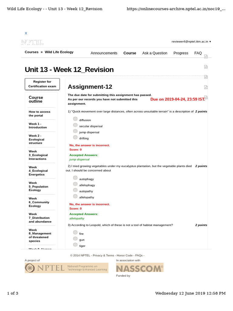Noc19 bt09 Assignment13 | PDF | Sampling (Statistics) | Ecology
