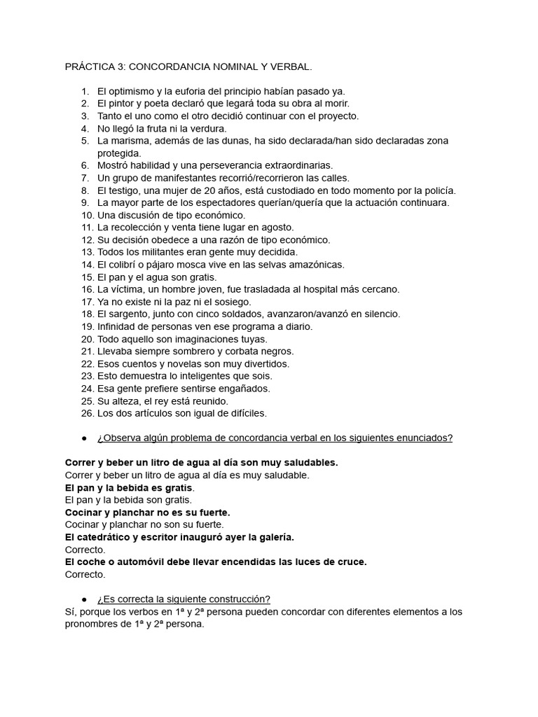 Concordancia Nominal y Verbal en Español | PDF | Sustantivo | Verbo