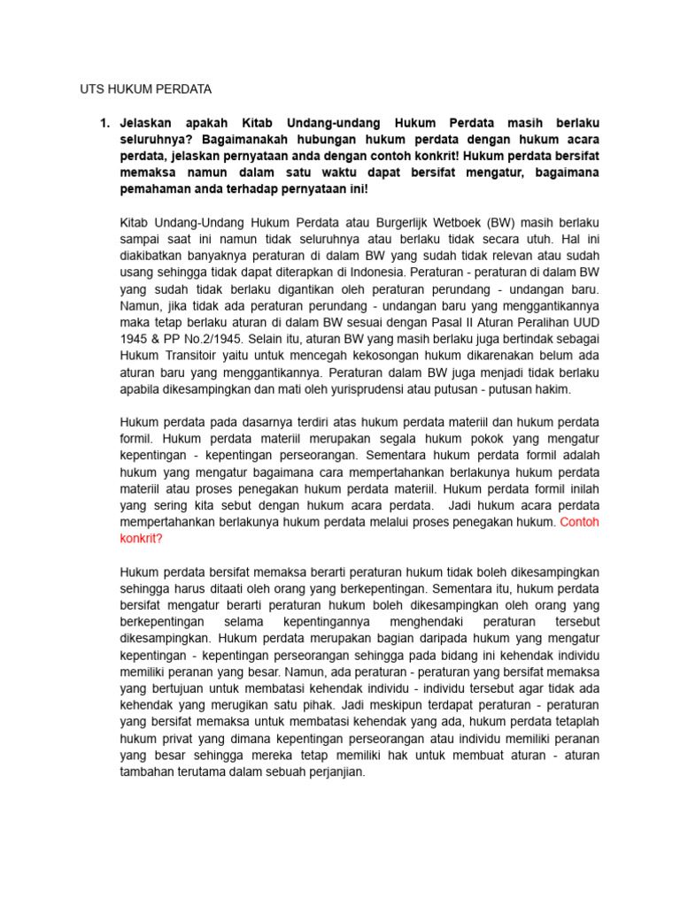 Uts Hukum Perdata 2022 | PDF
