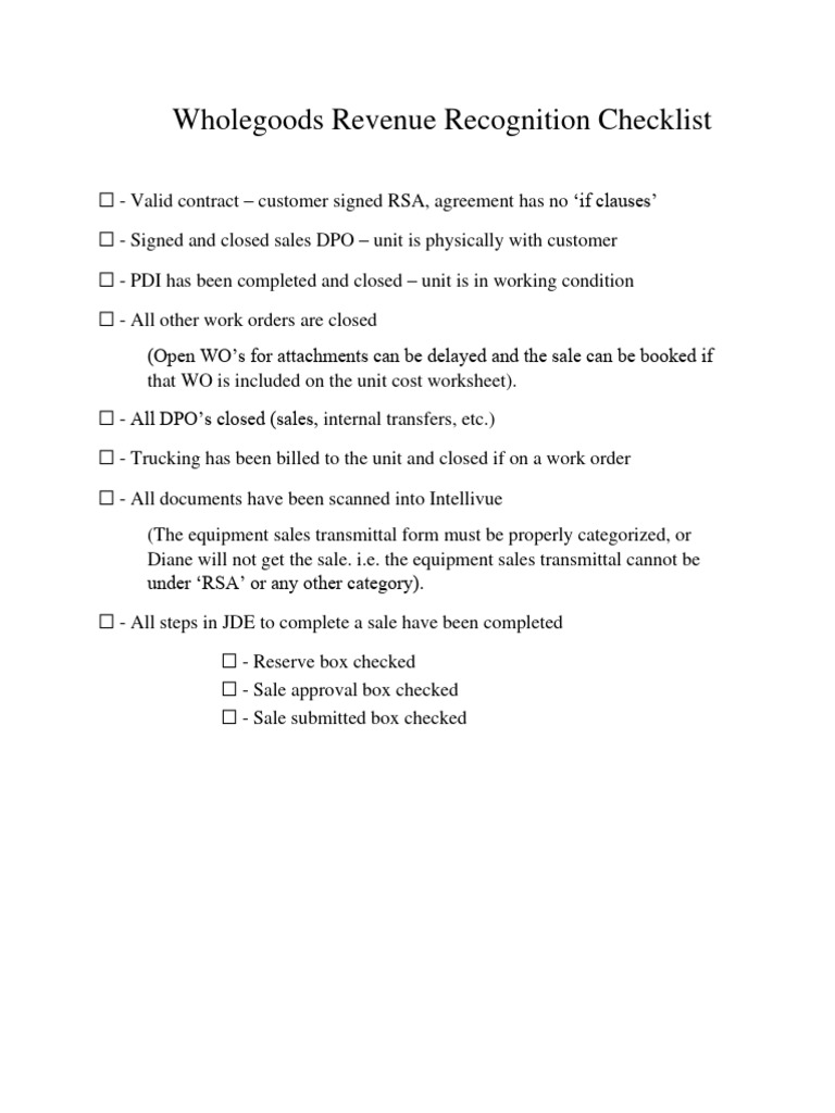 Wholegoods Revenue Checklist | PDF | Business | Finance & Money Management