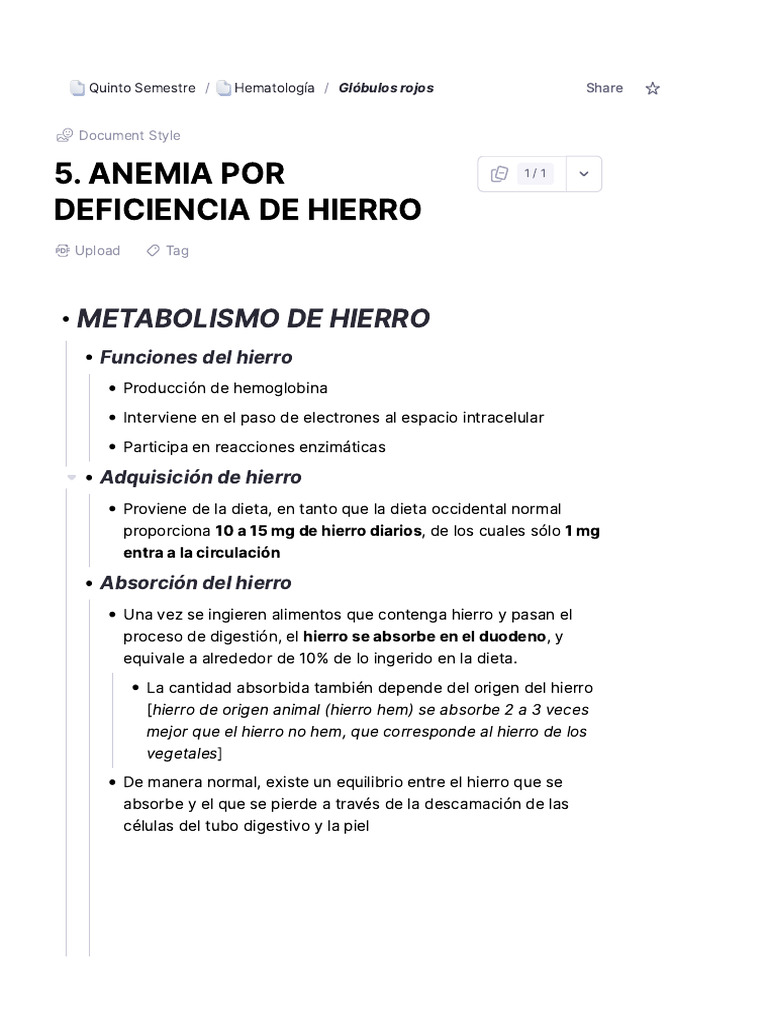 Anemia por Deficiencia de Hierro: Causas y Tratamiento | PDF | Hierro ...