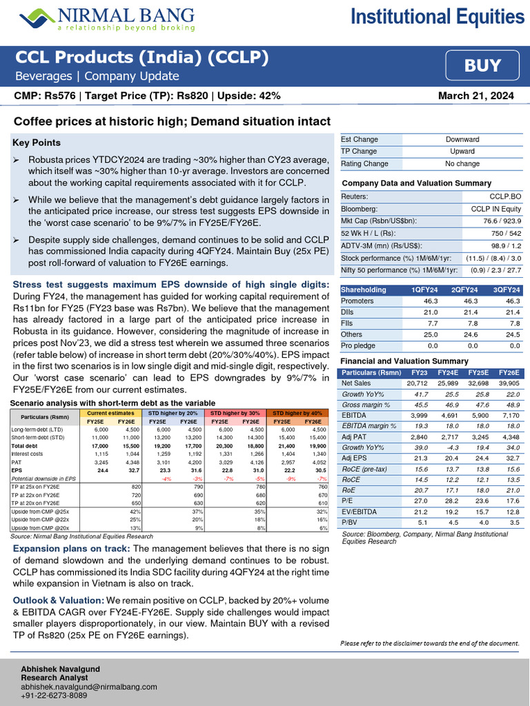 Nirmal Bang CCL Products Company Update | PDF | Financial Economics | Economies