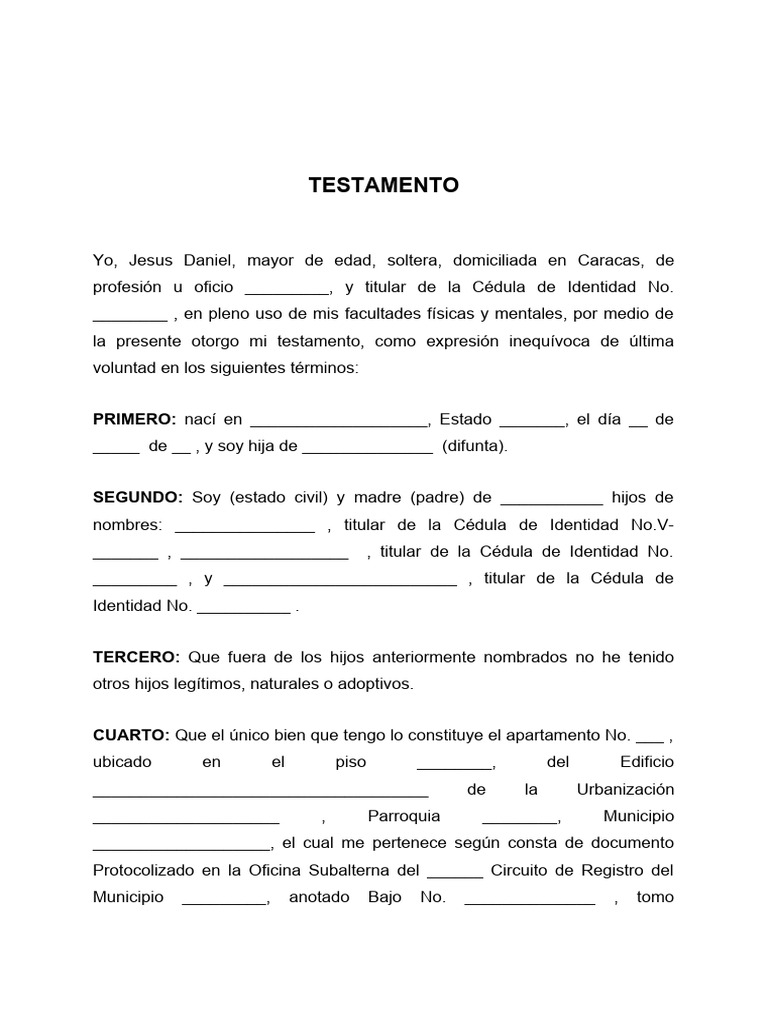 Modelo de Testamento en Venezuela | PDF | Herencia | Documento de identidad